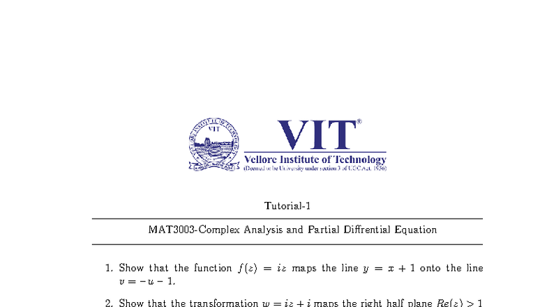 Analysis and PDEs: VL BMAT201L Tutorials Module 2 - Studocu