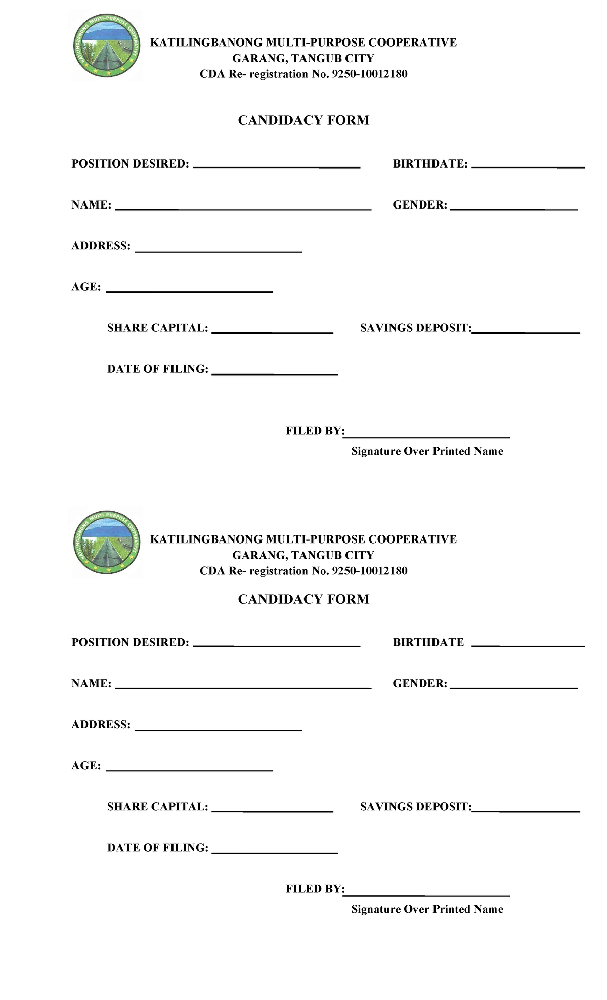 Candidacy Form for Katilingbanong Multi-Purpose Cooperative - Studocu