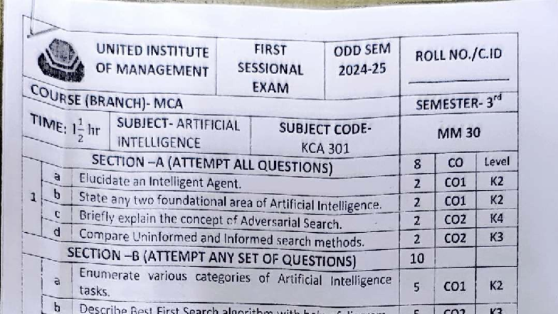Sessional 1 Exam: MCA KCA301, KCA302, KCA014, KCA303 - Management ...