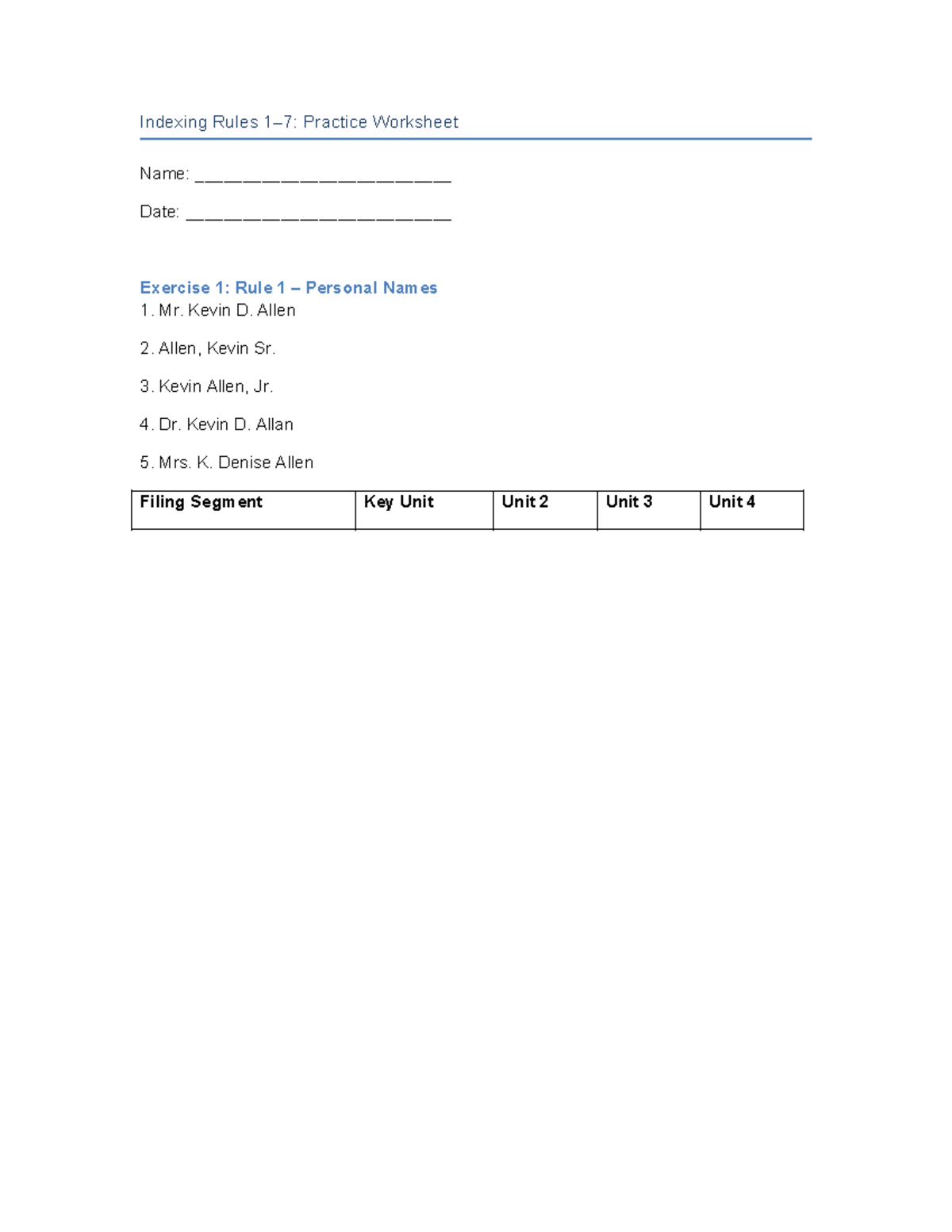 Indexing Rules Exercises Worksheet (Unit 2-4) - Studocu