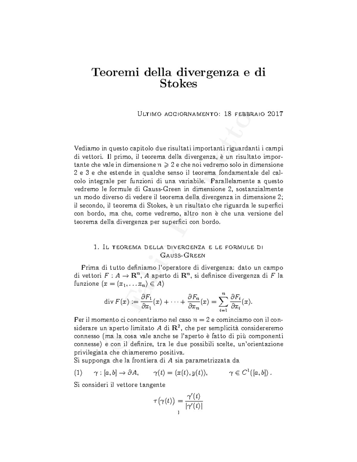 Teoremi della Divergenza e di Stokes - Appunti di Matematica 9 - Studocu