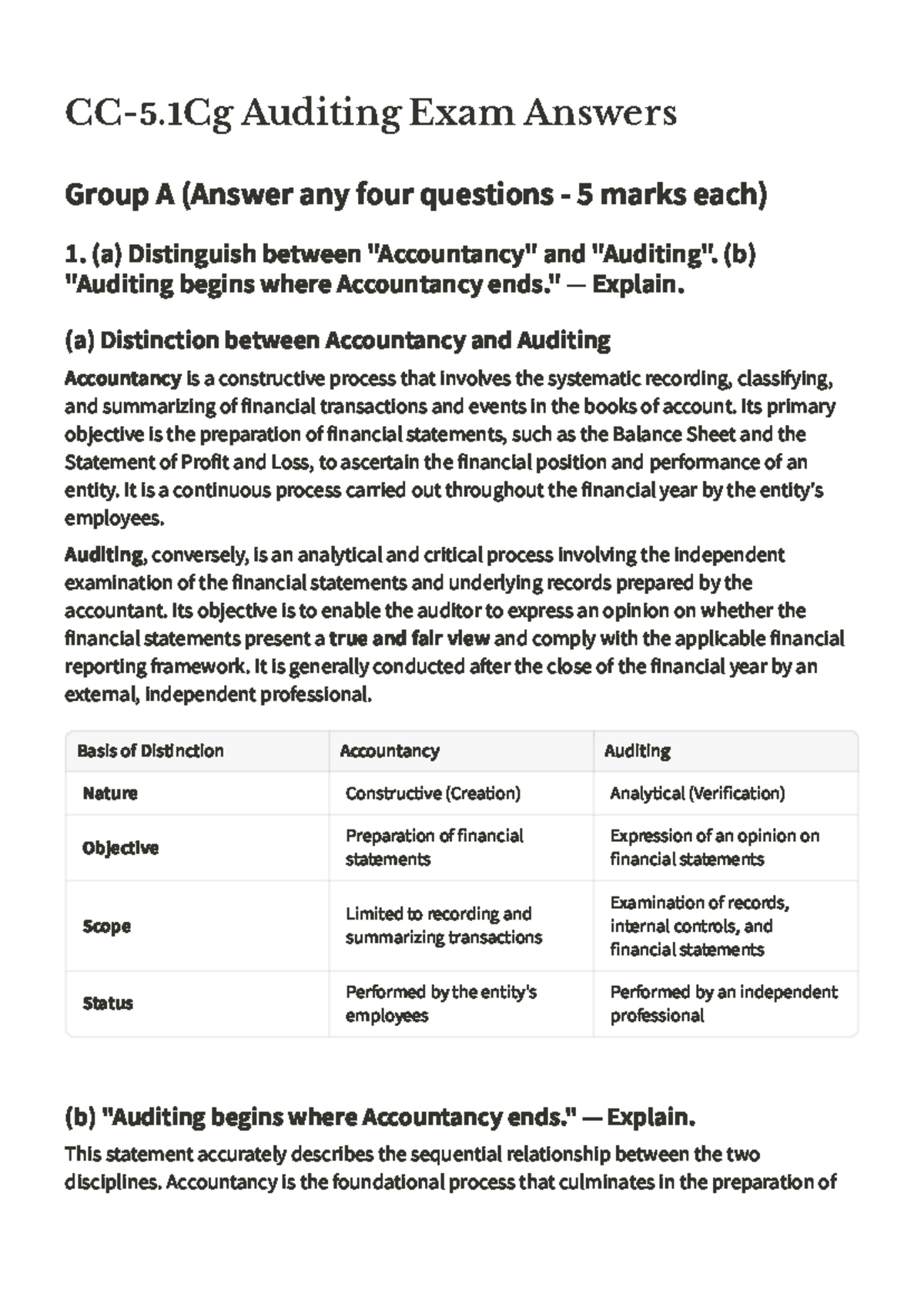 Auditing Exam Answers Group A & B - Comprehensive Review - Studocu