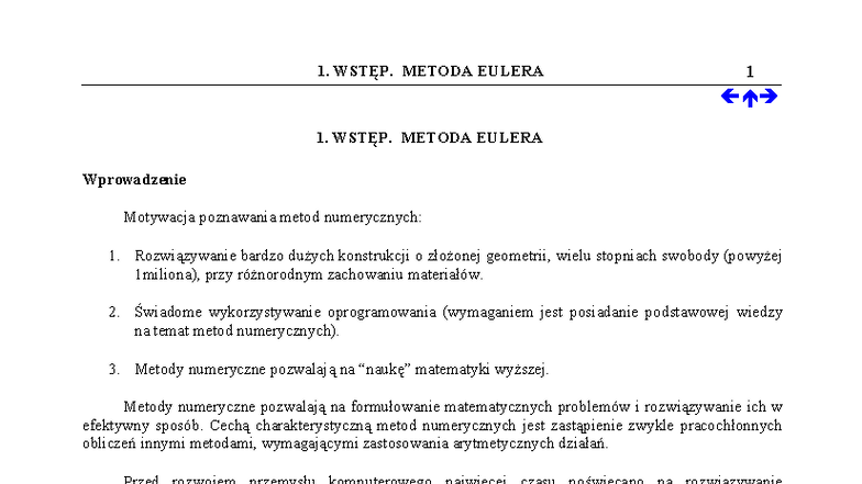 Metody numeryczne: Wstęp do Metody Eulera - Zaliczenie Wykładu - Studocu