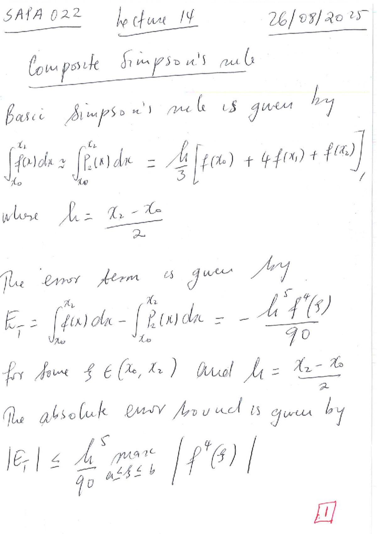 SAPA 022 Lecture 14 - Composite Rule and Error Analysis Notes - Studocu