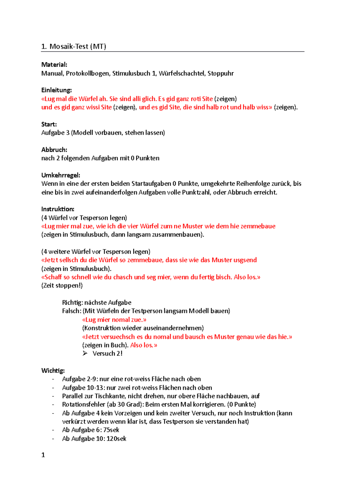 Durchführungsanleitung WISC V: Mosaik-Test, Gemeinsamkeiten, Zahlen ...