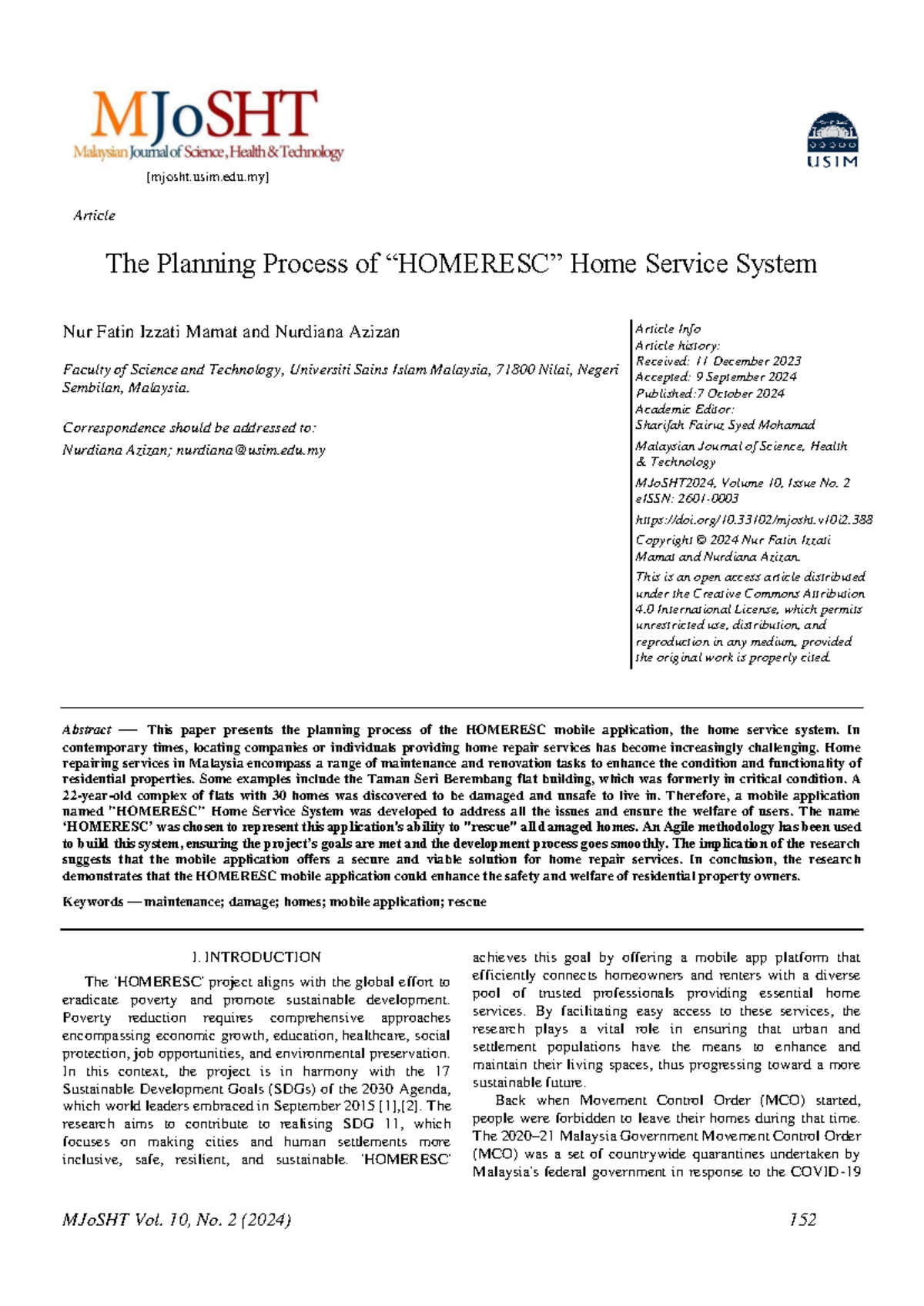 HOMERESC: Planning Process for Home Service System (MJoSHT 2024) - Studocu