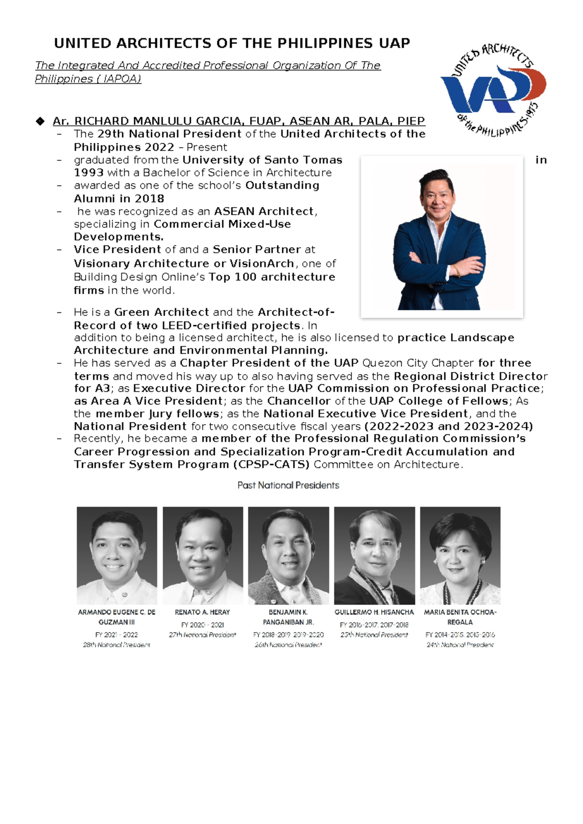 notes about UAPSA officials - UNITED ARCHITECTS OF THE PHILIPPINES UAP ...