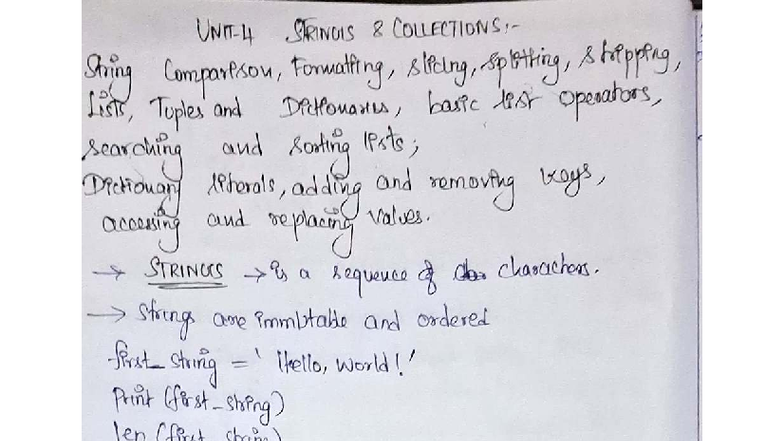 UNIT 4: Strings, Lists, Tuples, and Dictionaries Overview - Studocu