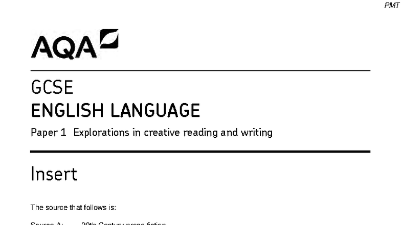 PMT GCSE ENGLISH LANGUAGE Paper 1: Creative Reading & Writing Sources ...