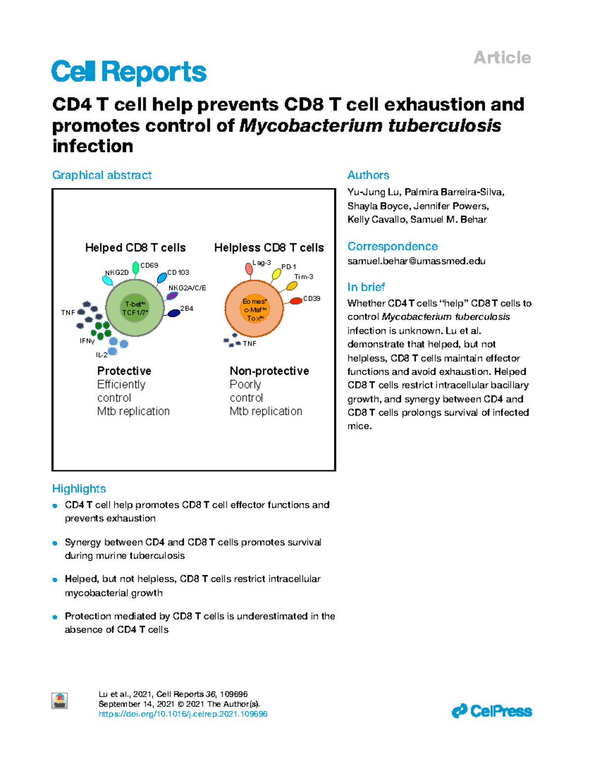 CD4 T Cell Help Enhances CD8 T Cell Function Against M. tuberculosis ...