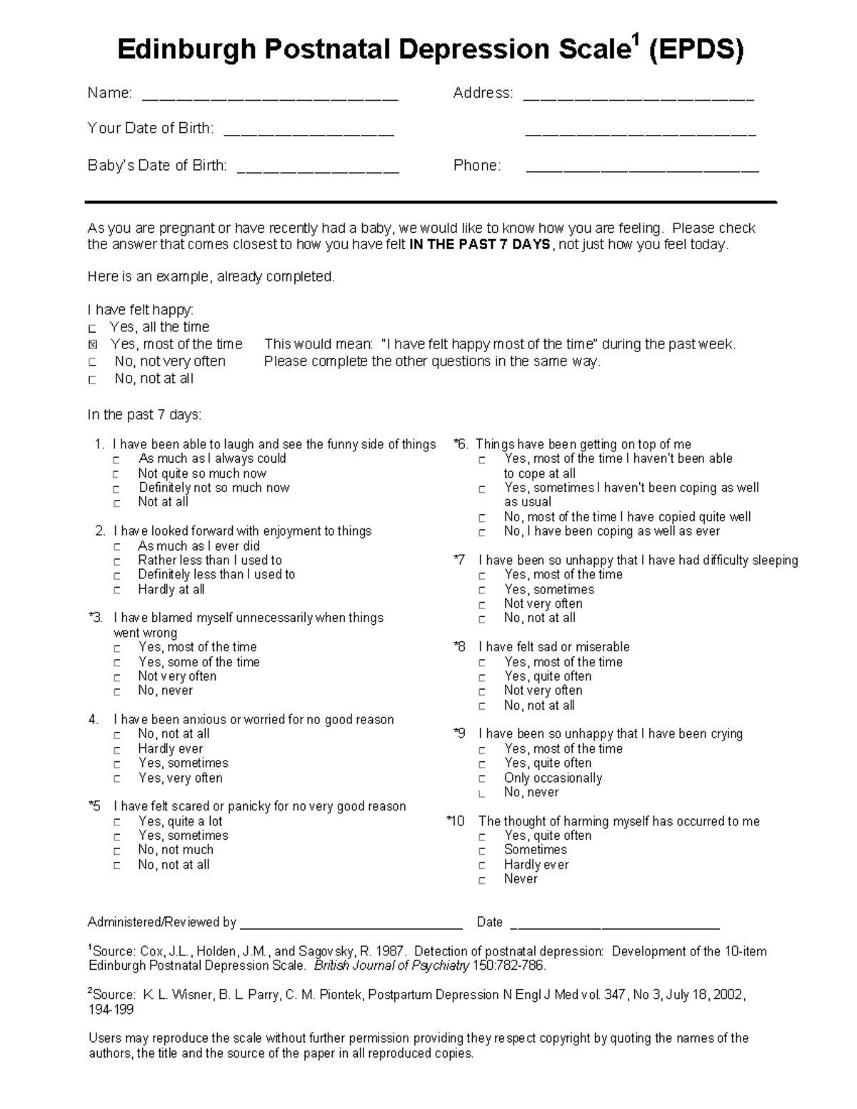 Edinburgh Postnatal Depression Scale (EPDS) Guide & Scoring - Studocu