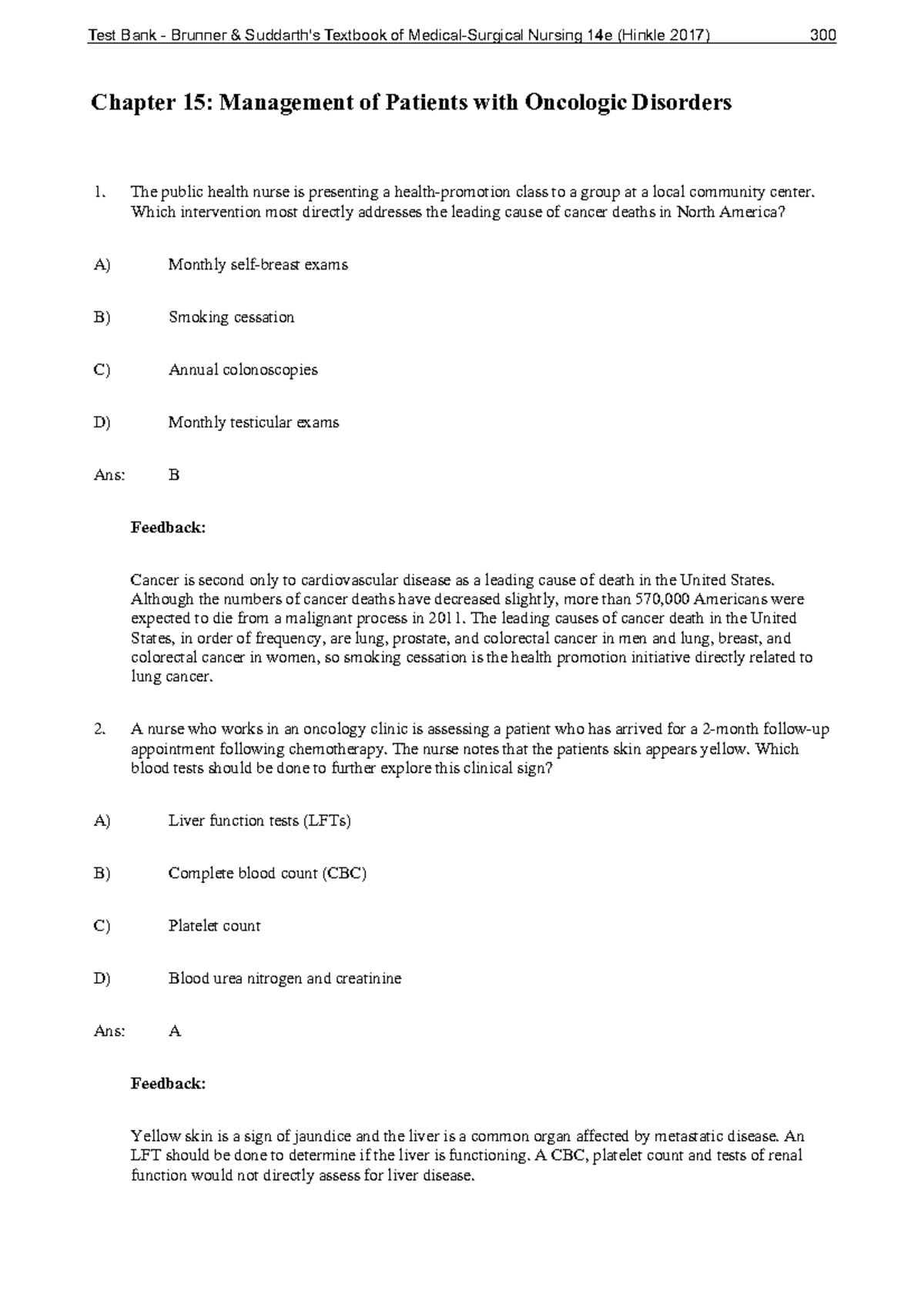 Ch 15 - Oncology Patient Management Test Bank - Studocu