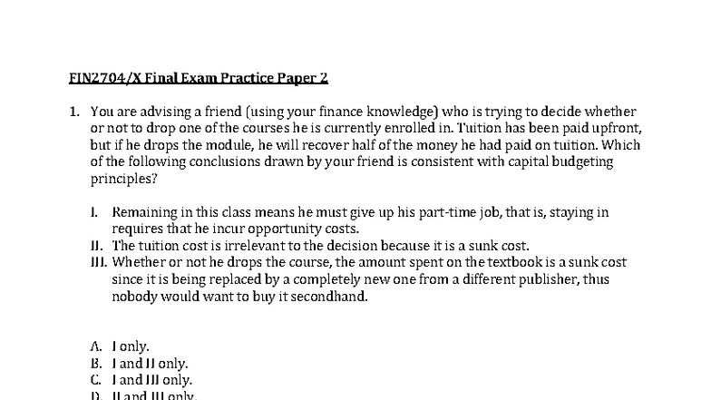 Final Exam Practice Paper 2 Questions - FIN2704/X Final Exam Practice ...