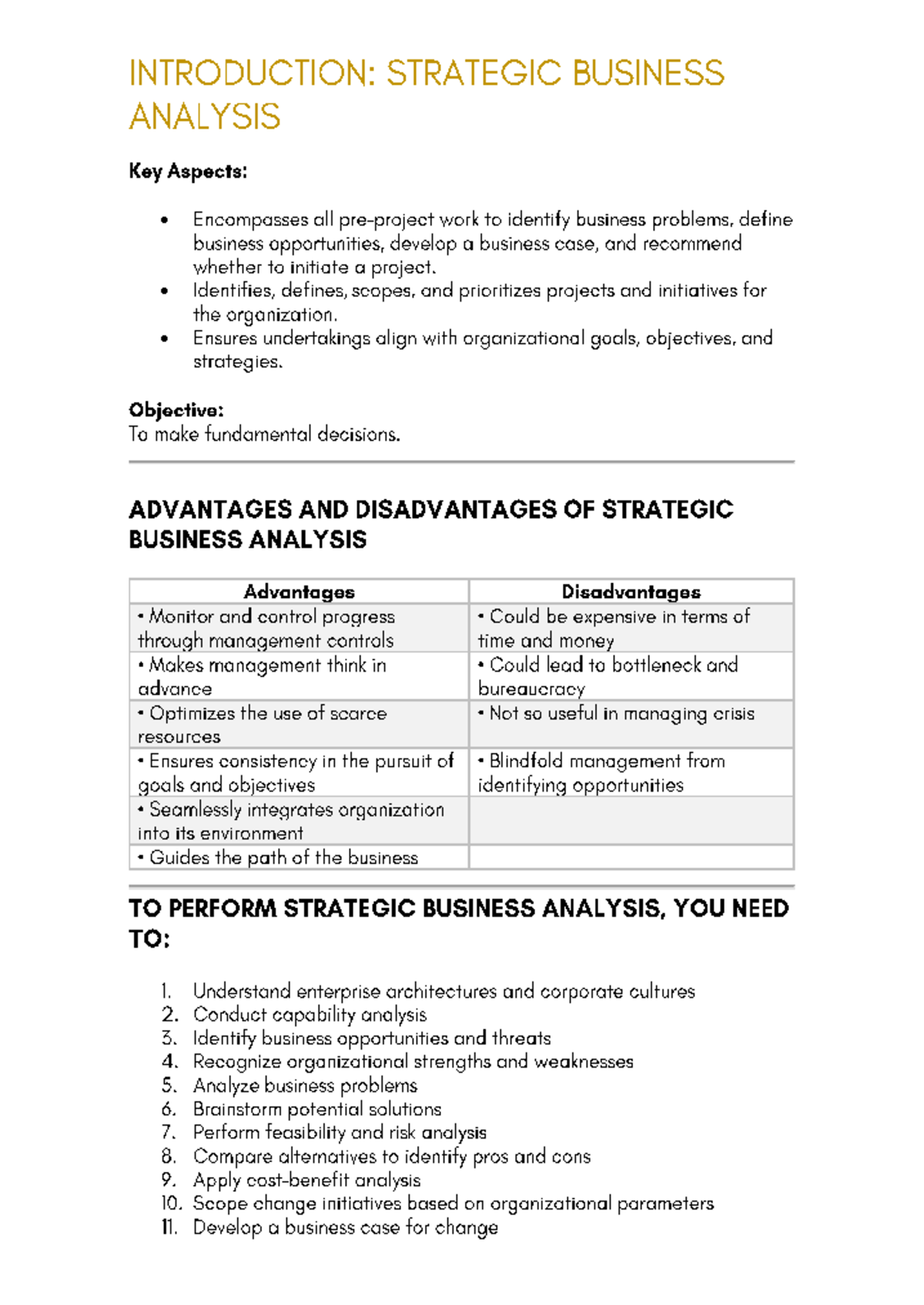 Intro TO MOD 2 - INTRODUCTION: STRATEGIC BUSINESS ANALYSIS Key Aspects ...