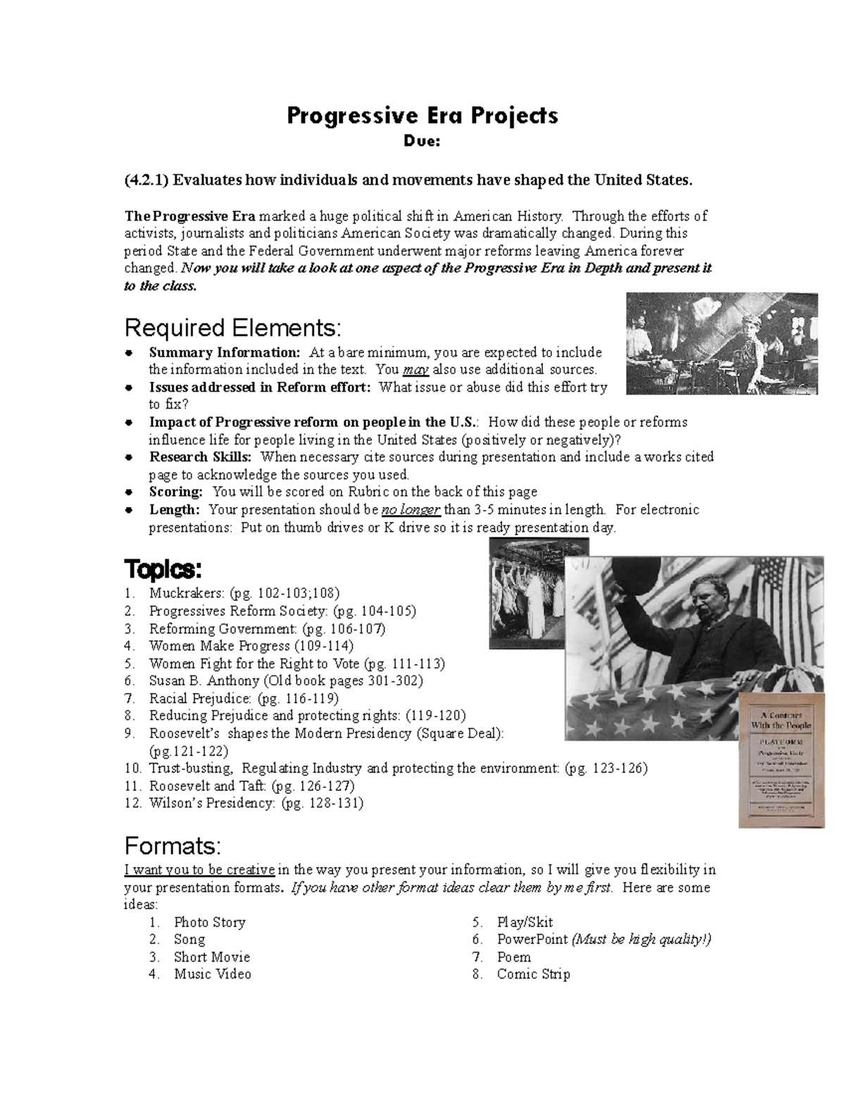 - Progressive Era Projects 2011 - Progressive Era Projects Due: (4.2 ...