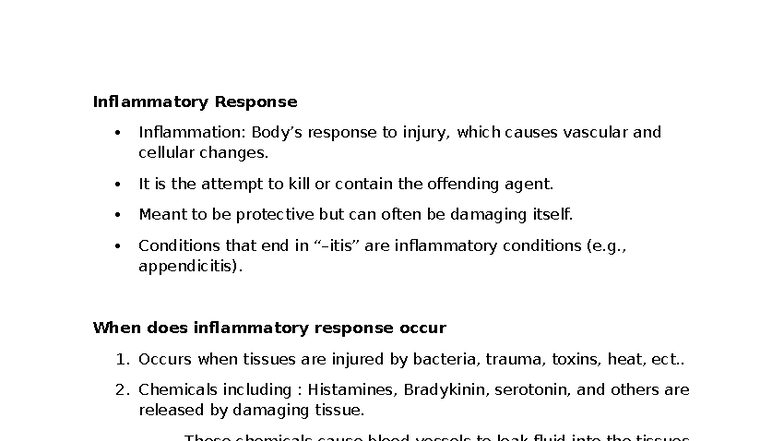 Inflammatory Response: Mechanisms and Effects on Healing - Studocu