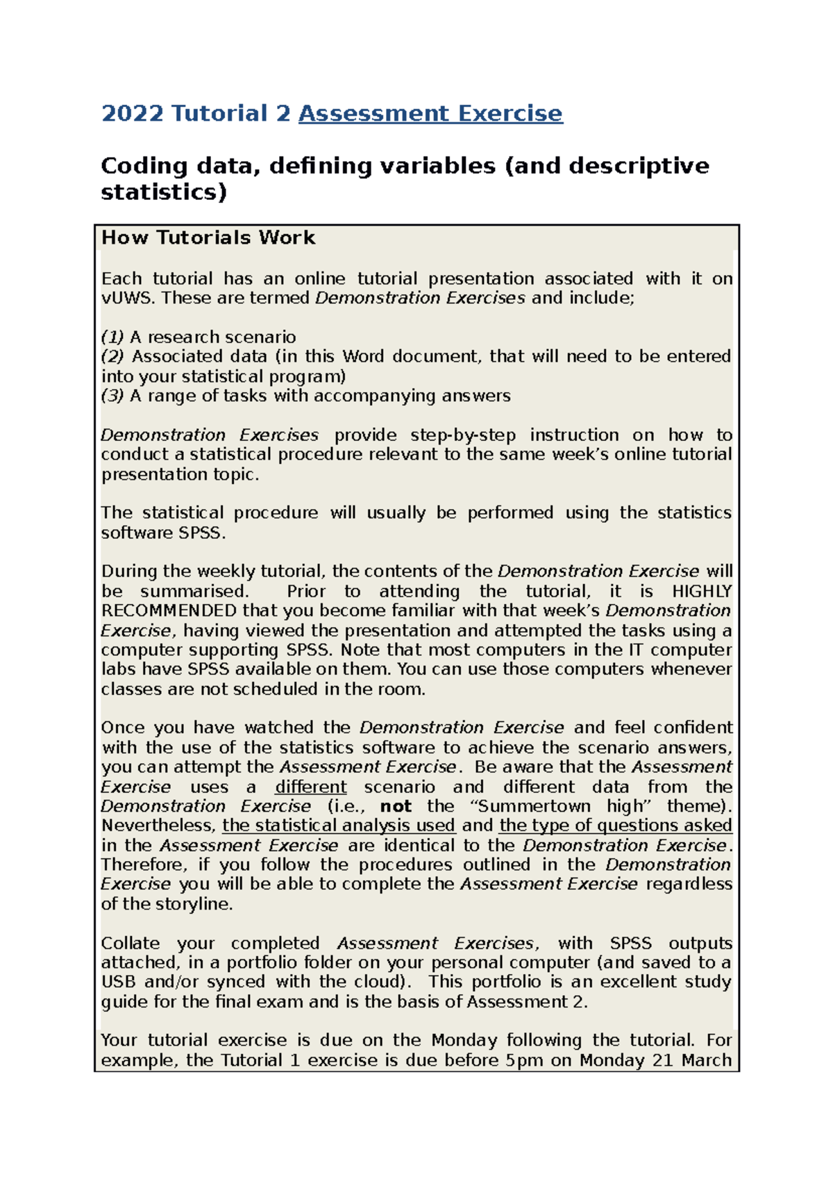 2022 Tutorial 2 Assessment Exercise on SPSS: Data Analysis Guide - Studocu