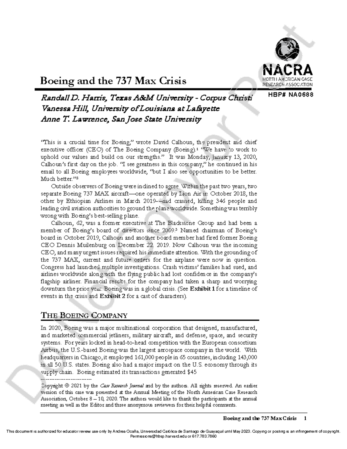 Boeing and the 737 Max Crisis: A Case Study (NA0688) - Studocu