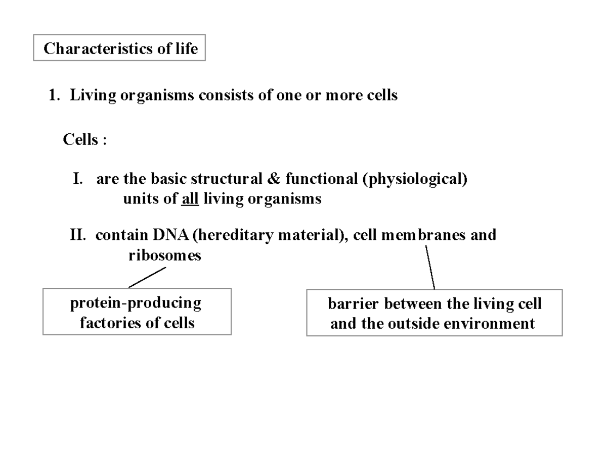 Lecture notes - 2 2018-2019 - Characteristics of life 1. Living ...