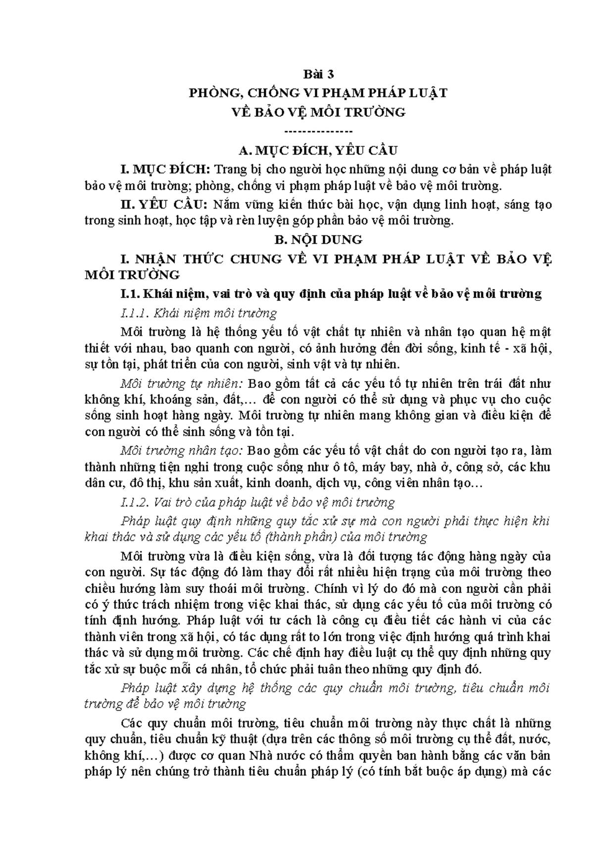 Tổng quan về Pháp Luật Bảo Vệ Môi Trường và Vi Phạm (MH123) - Studocu