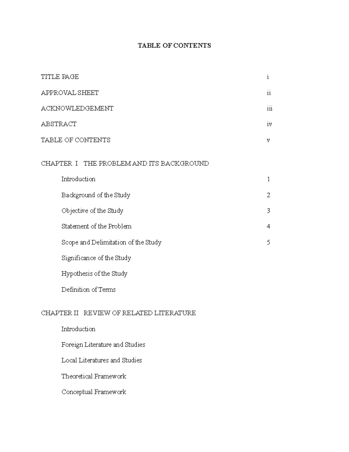 Sample table of contents in thesis apa style - TABLE OF CONTENTS TITLE ...