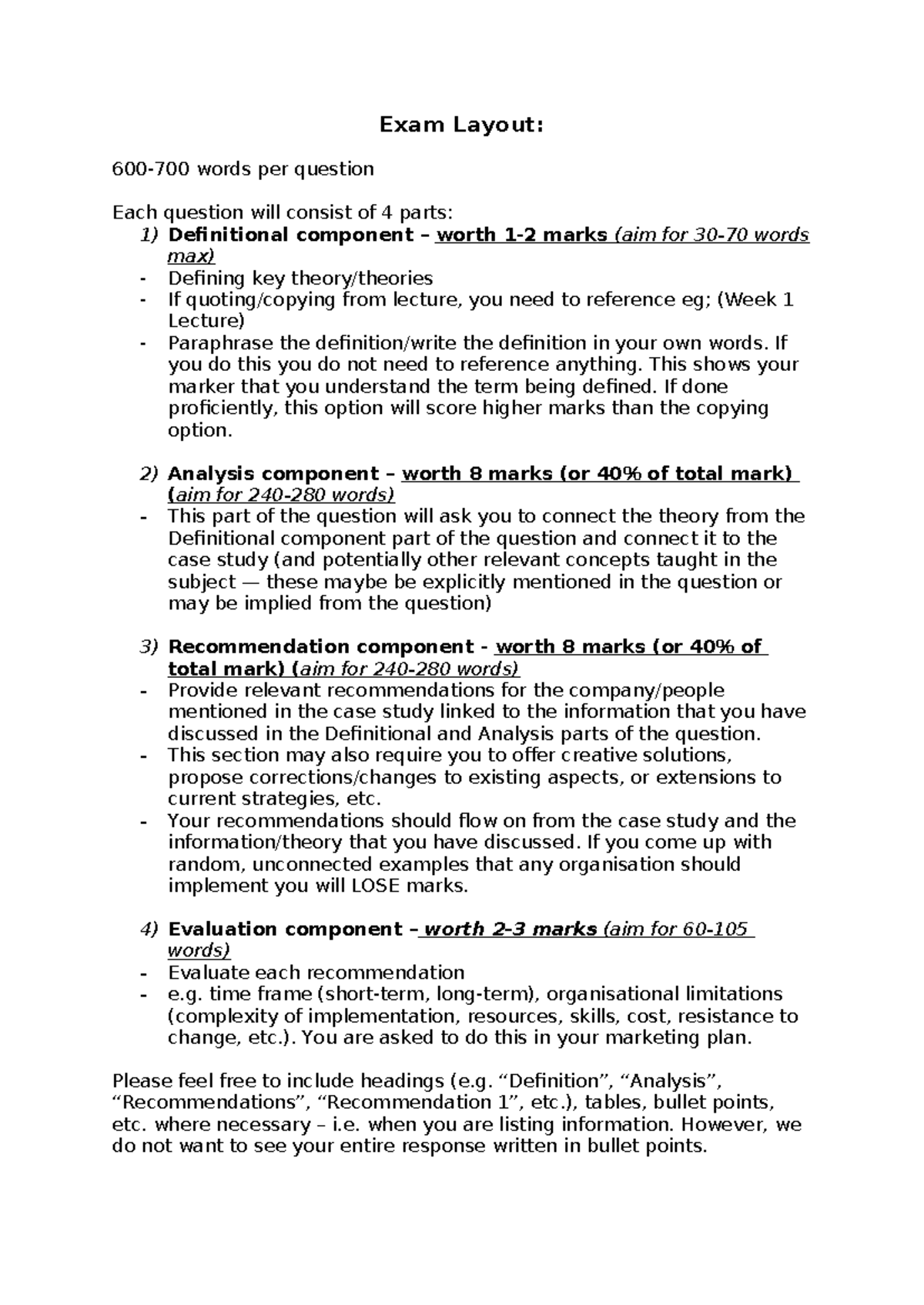 Exam Layout: Structure and Components for Effective Responses - Studocu