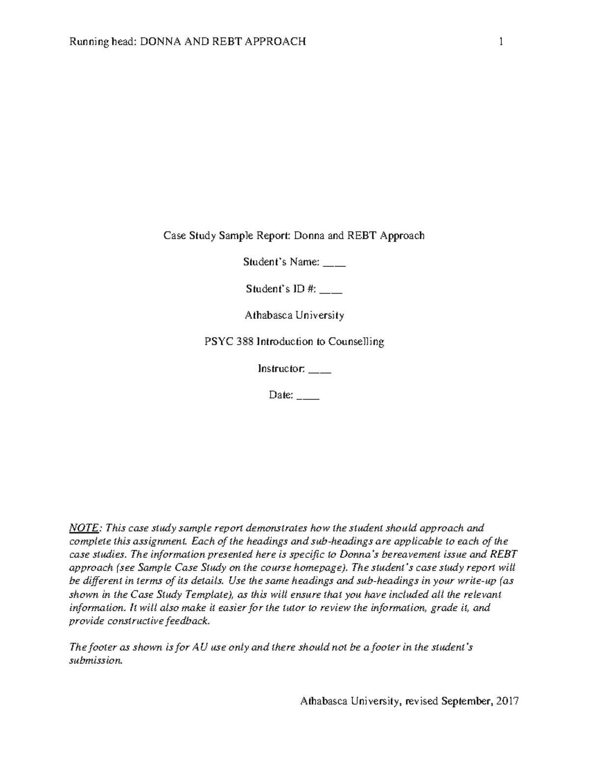 PSYC 388 Case Study Report: Donna's REBT Approach to Bereavement - Studocu