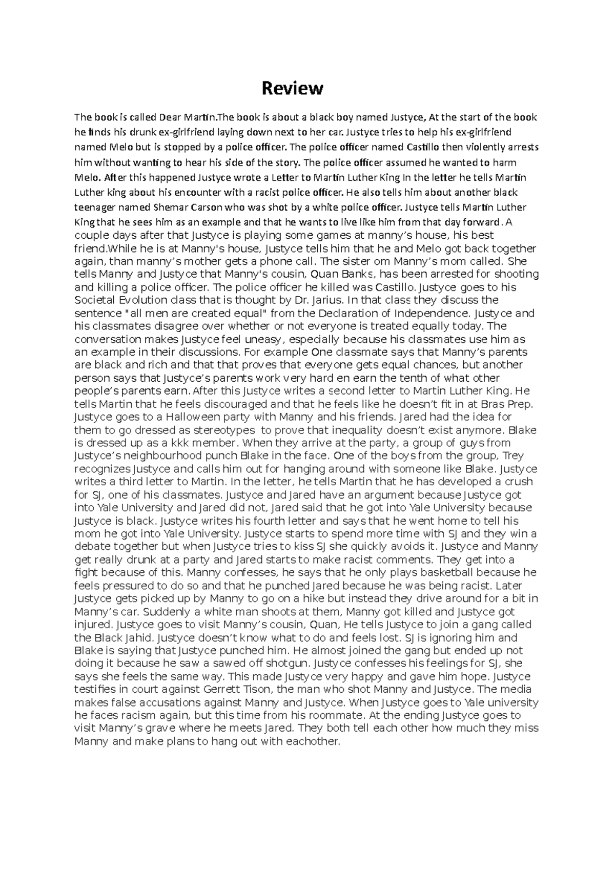 Dear Martin Review - Review The book is called Dear Martin book is ...