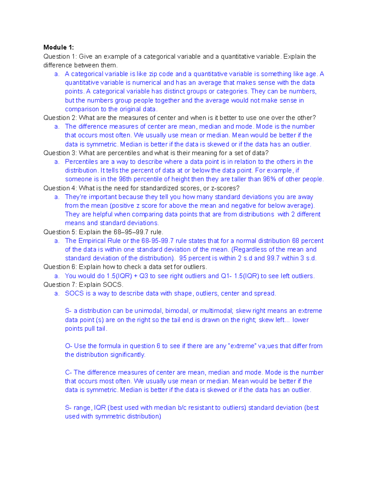 Module 1 DBA Study Guide: Categorical & Quantitative Variables Insights - Studocu