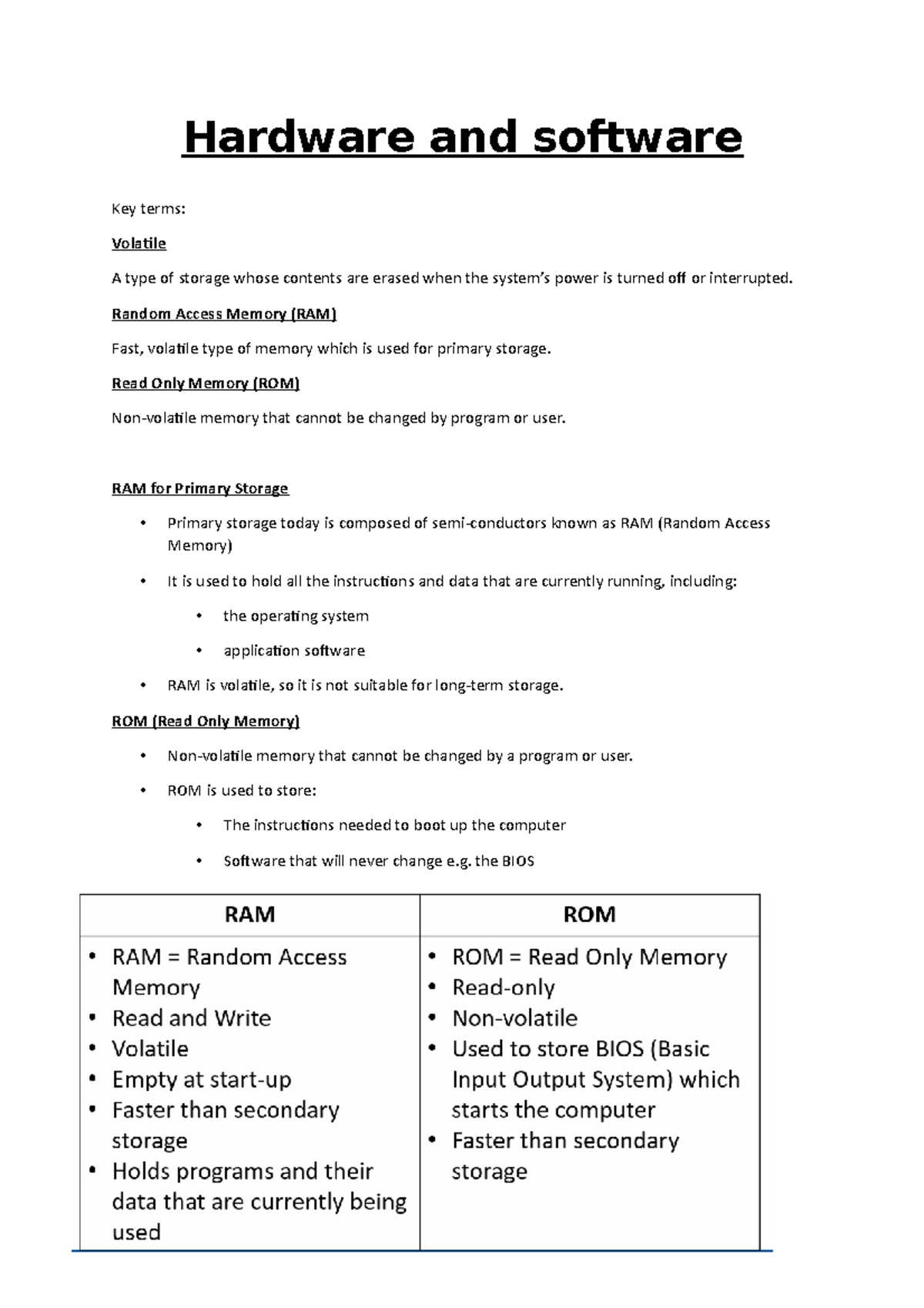 Hardware and software - Gcse revision notes for computer science year ...