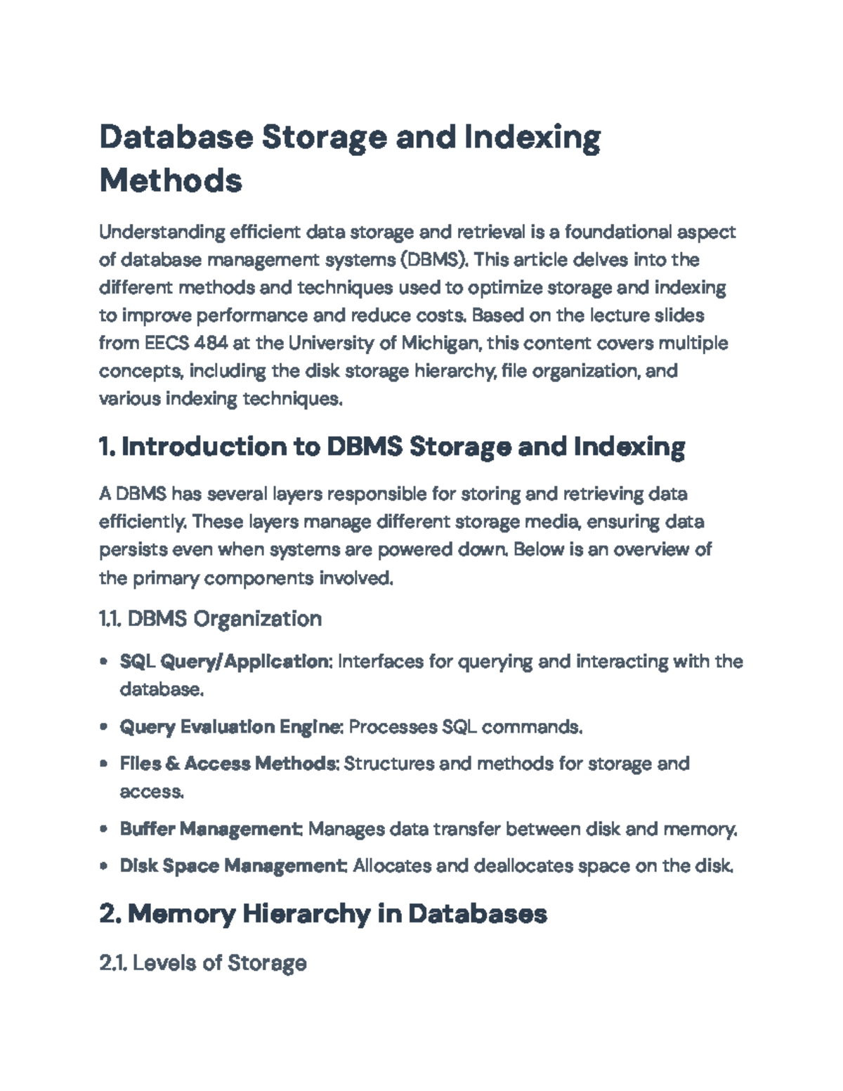 Efficient Storage & Indexing Techniques in DBMS (EECS 484 Lecture ...