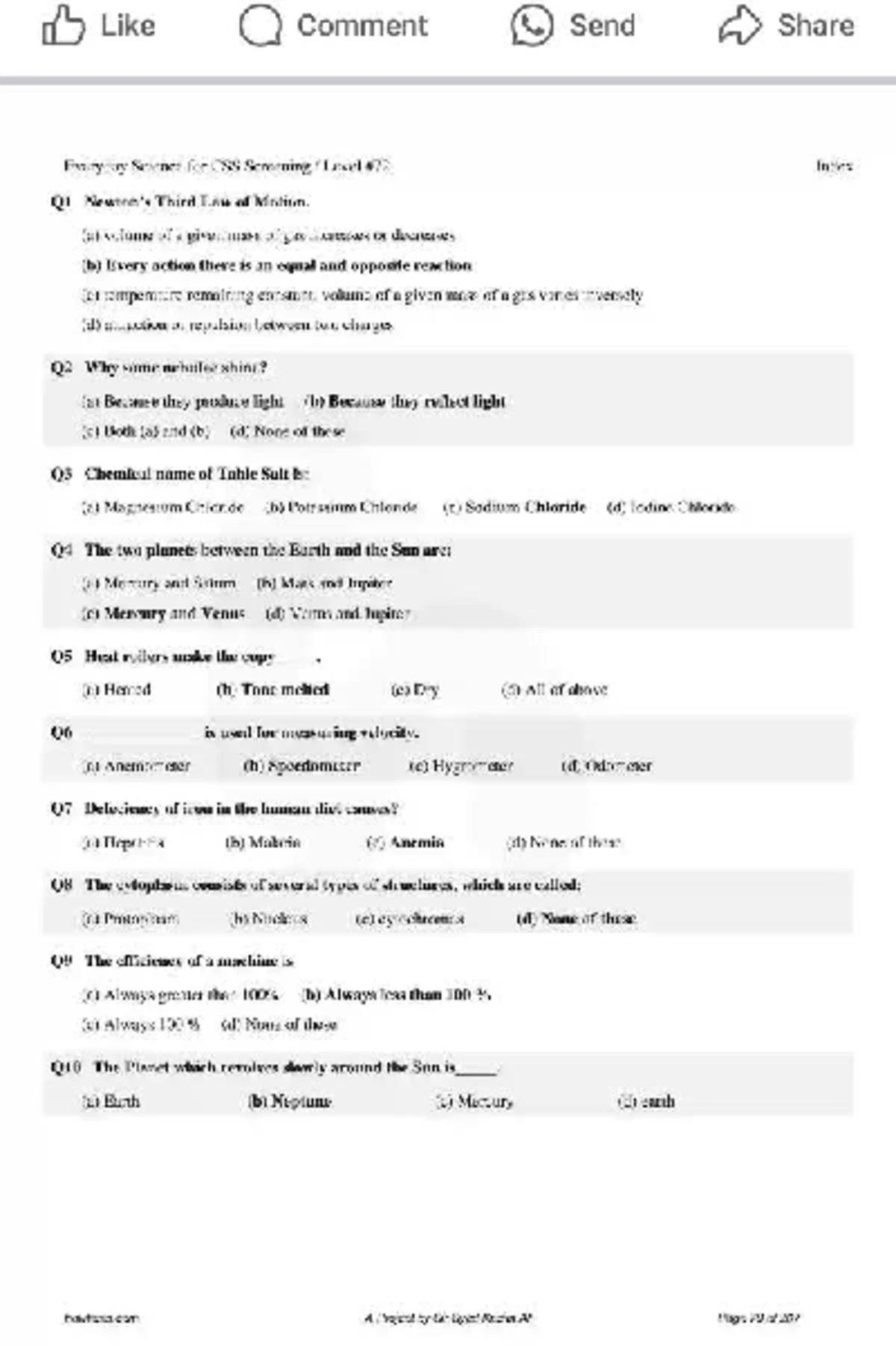 CSS Screening Everyday Science Quiz Questions and Answers - Studocu