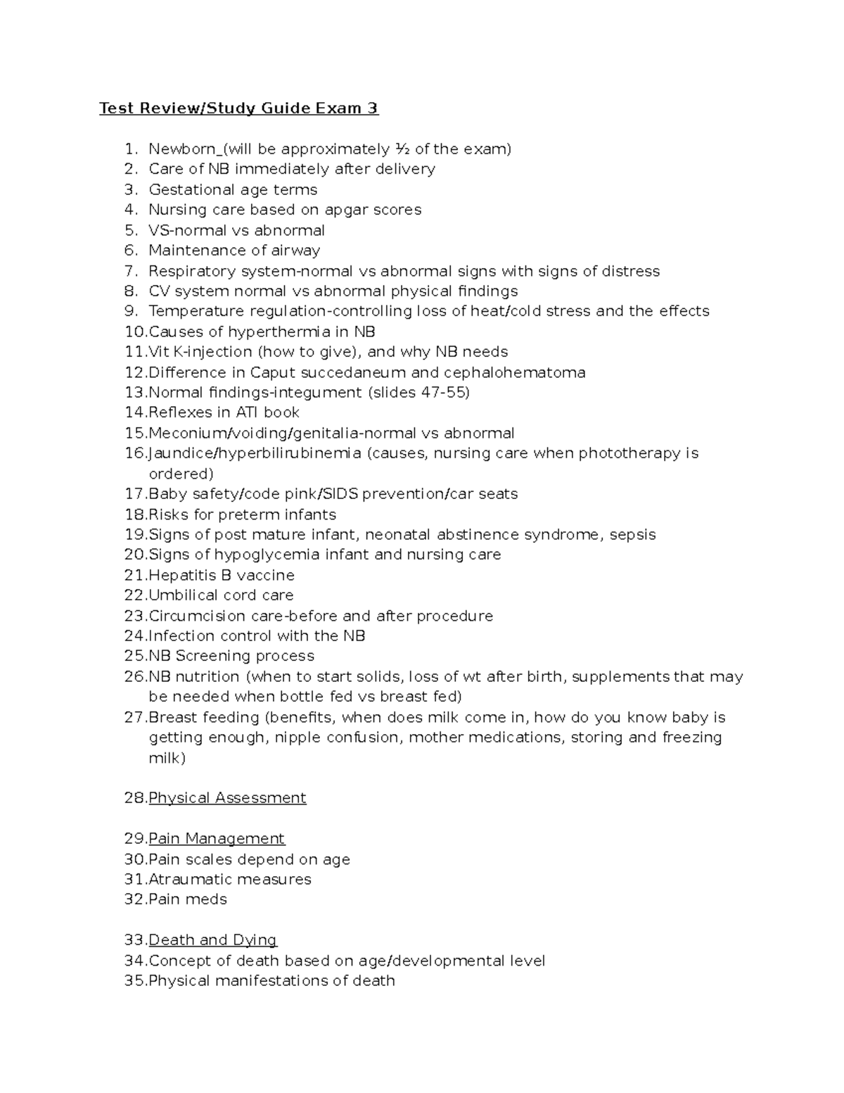Test Review Study Guide Exam 3 - Test Review/Study Guide Exam 3 Newborn ...