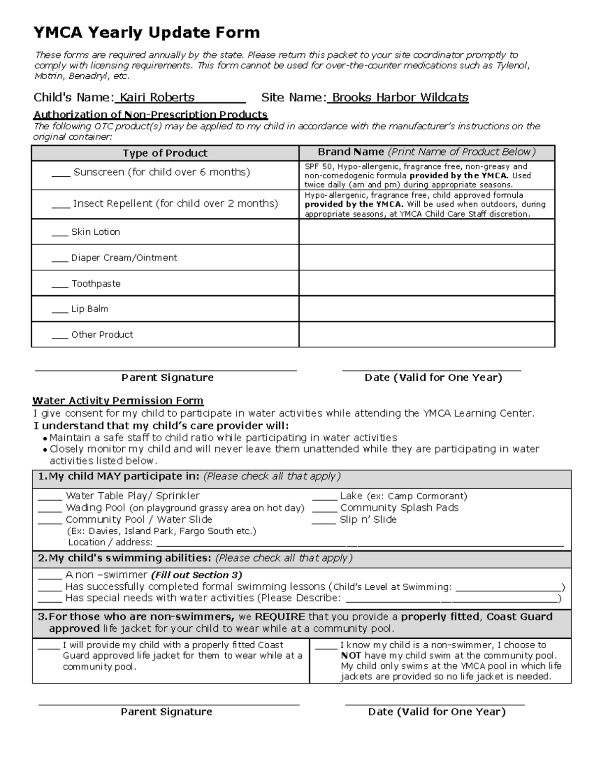 YMCA Yearly Update Form - YMCA Yearly Update Form These forms are ...