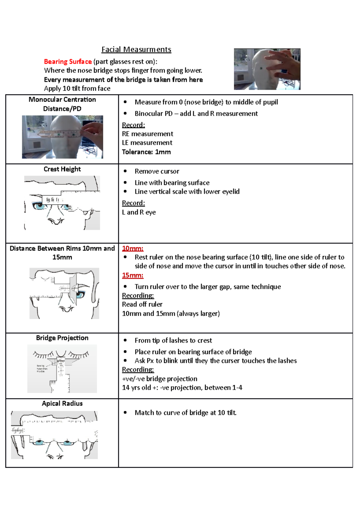 Facial Measurements for Frame Fitting: A Comprehensive Guide - Studocu