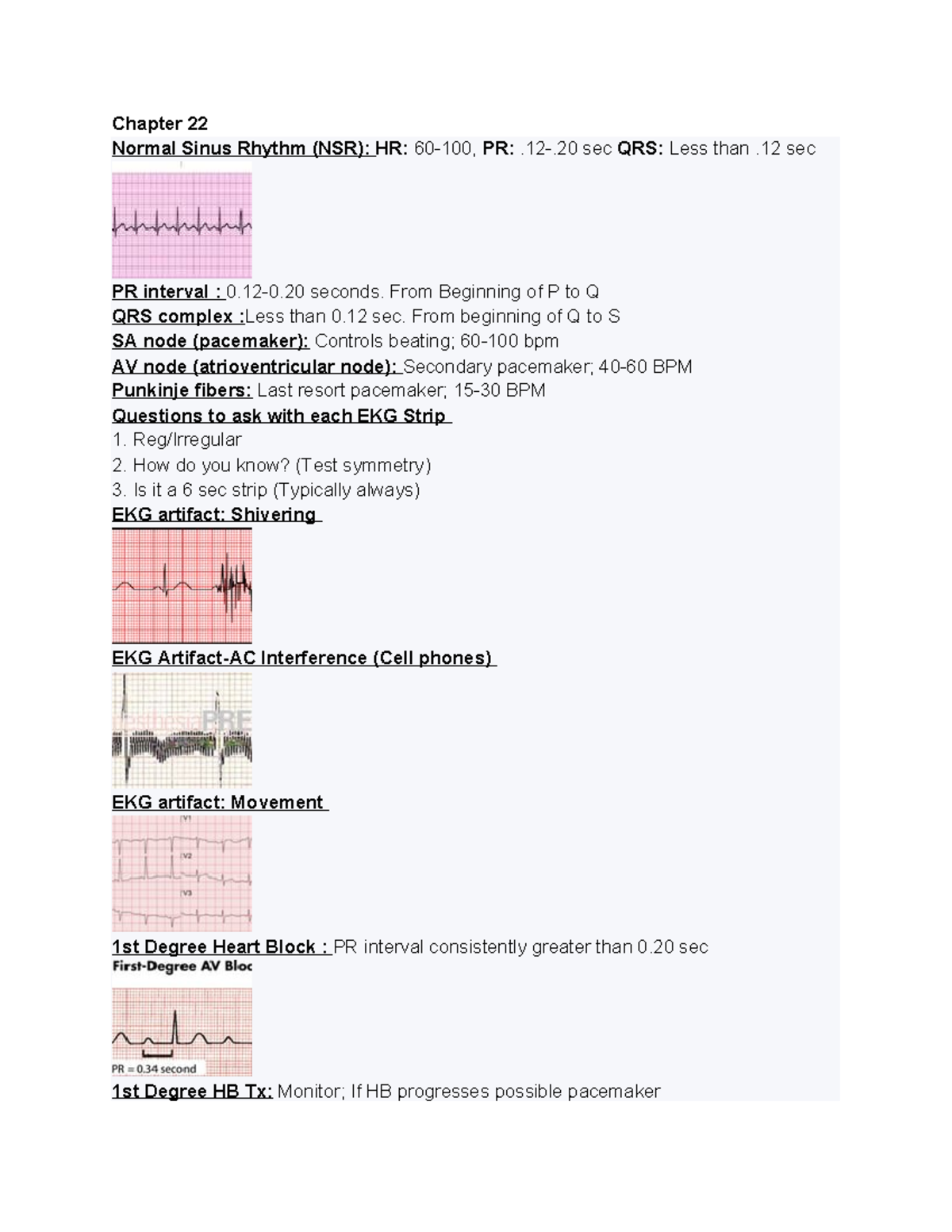 Exam 1 notes: Chapter 22-23 on normal sinus rhythm and heart conditions ...