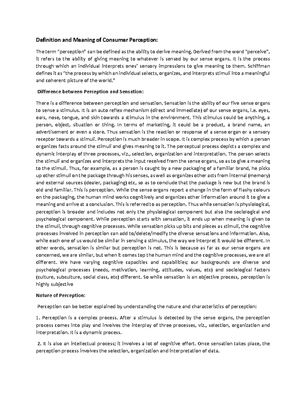 Consumer Perception: Definition, Nature, and Principles (Course Code ...