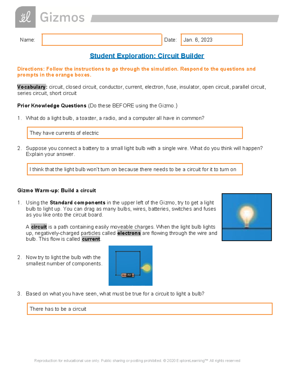 Student Exploration: Circuit Builder Gizmo - Activity & Analysis - Studocu