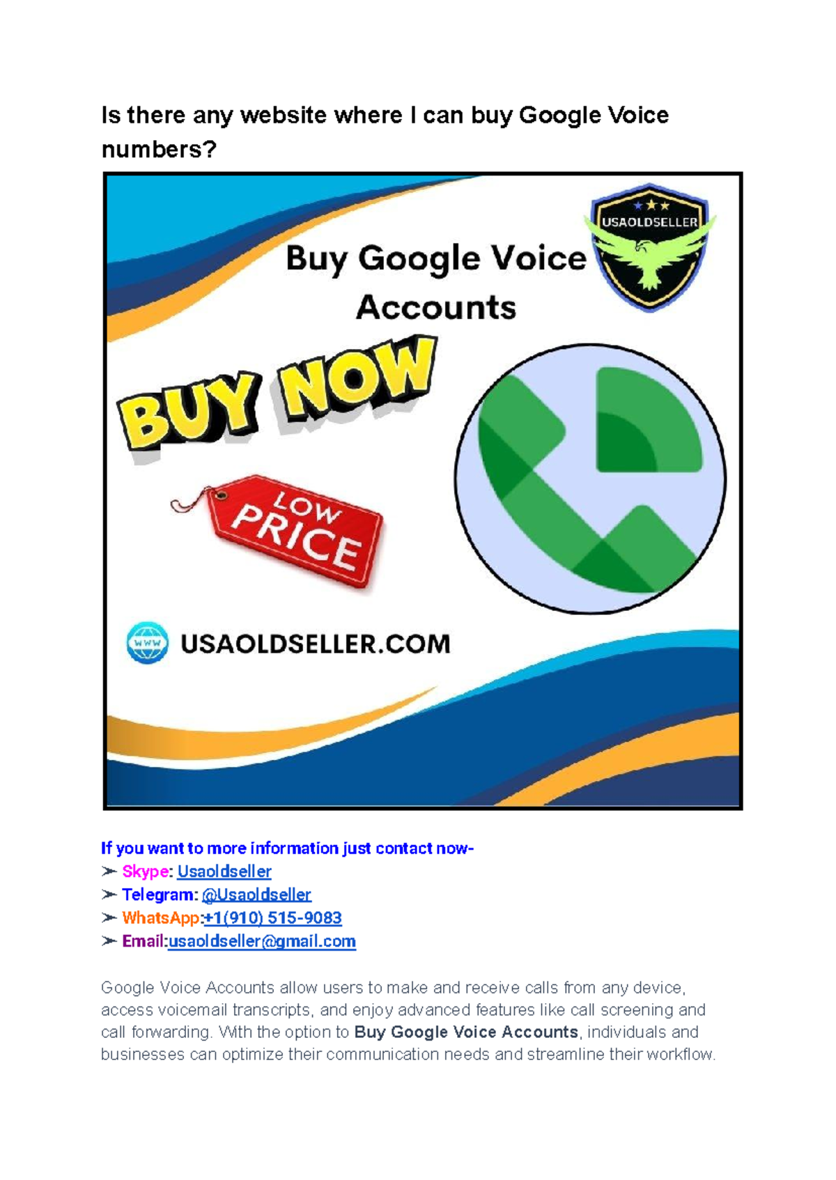 Is there any website where I can buy Google Voice numbers - With the ...