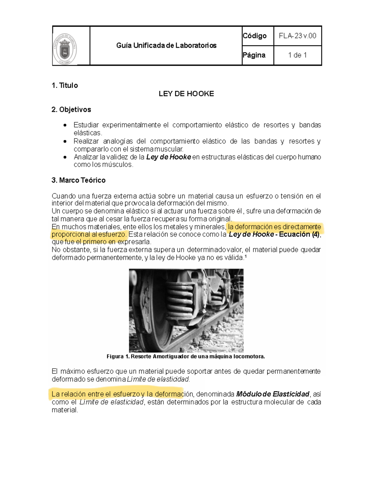 Guía Unificada de Laboratorios 1: Ley de Hooke (Código v.00) - Studocu