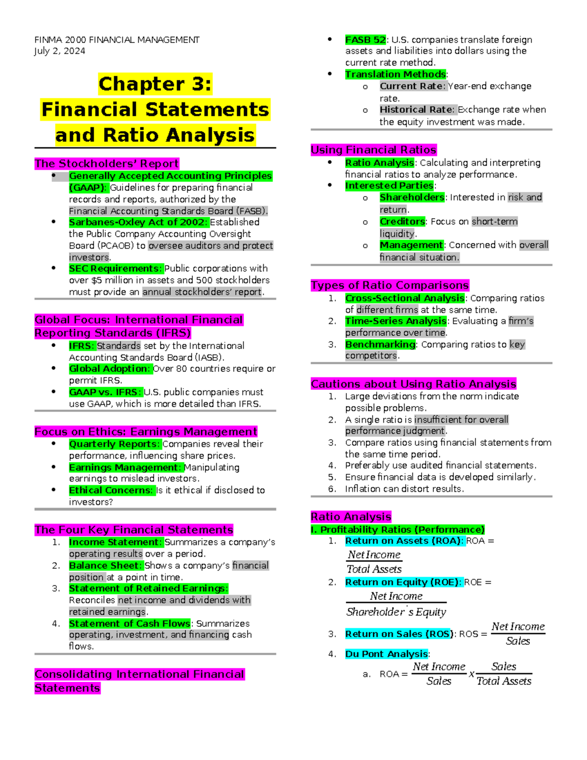 Chapter 3 Financial Statement and Ratio Analysis - FINMA 2000 FINANCIAL ...