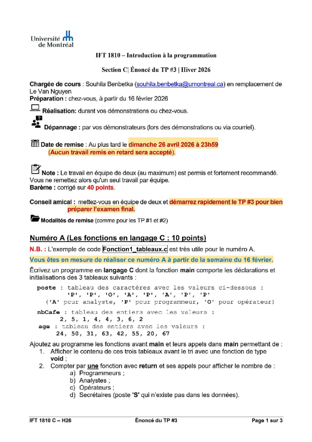 TP3 IFT 1810 H26 - Introduction à la Programmation Hiver 2026 - Studocu