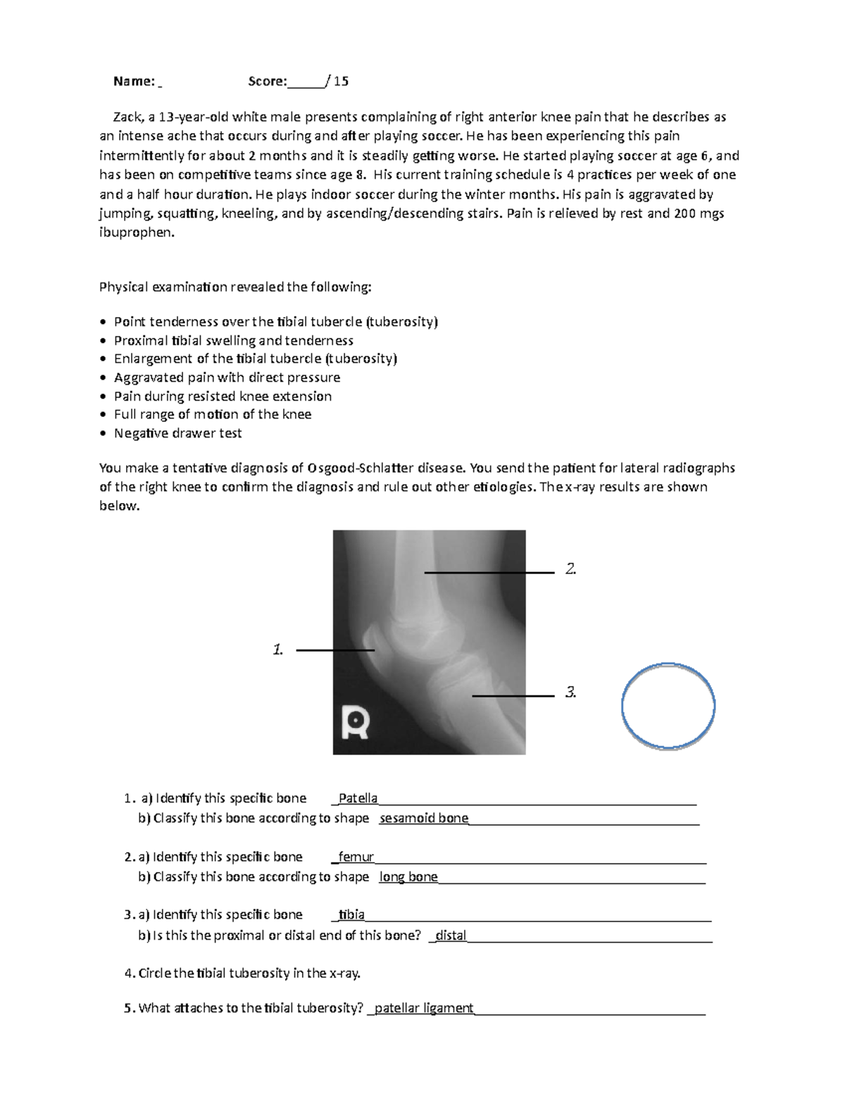 Osgood-Schlatter Disease Case Study #1: Diagnosis & Analysis - Studocu