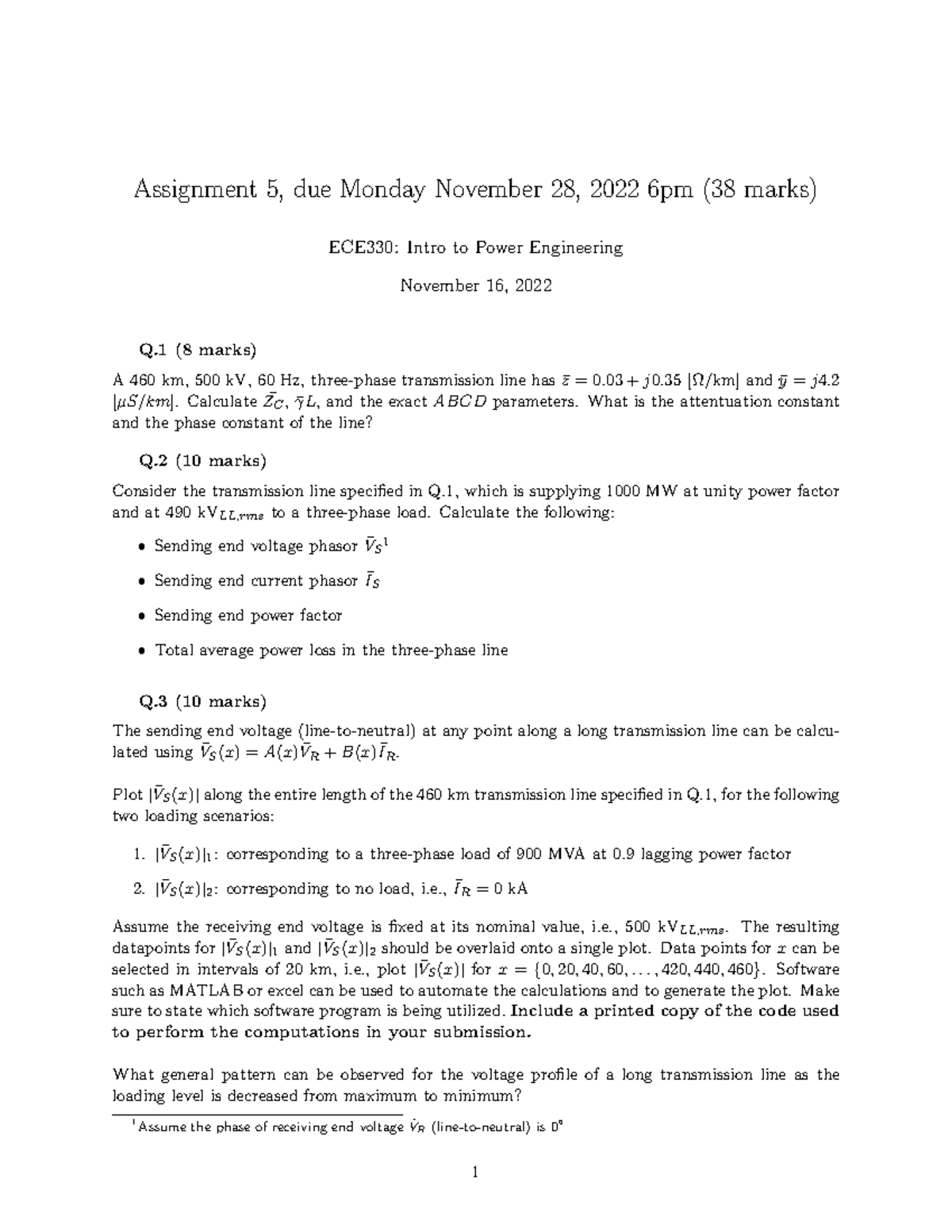 A5: ECE 330 Midterm on Transmission Line Parameters & Calculations ...