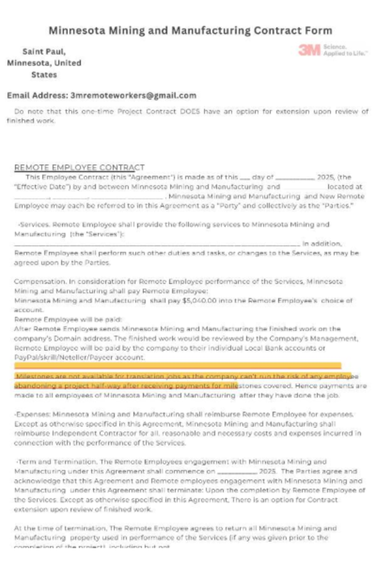 3M Contract Form for Remote Employees - 2025 Edition - Studocu
