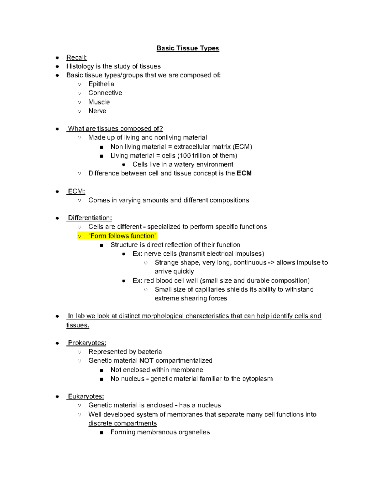 Basic Tissue Types: Overview of Histology and Functions - Studocu