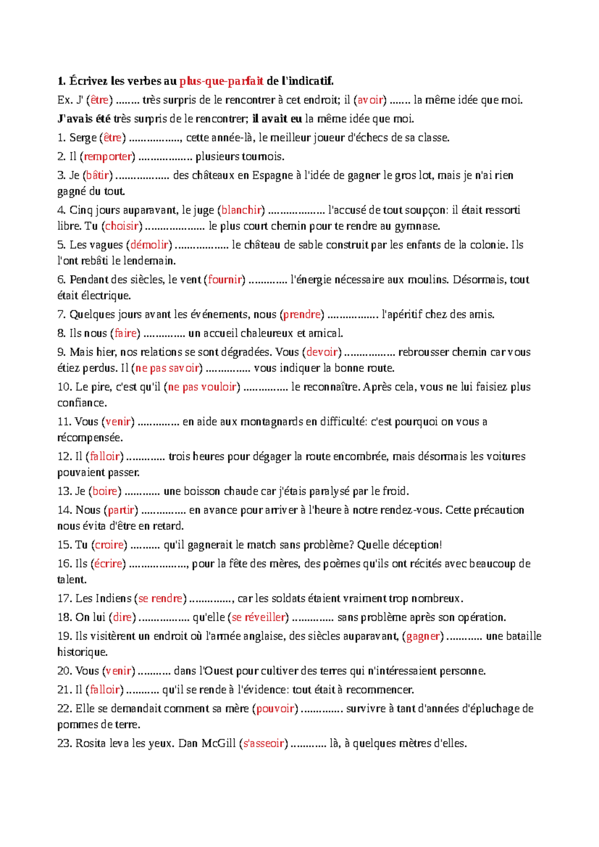 1. Exercice de conjugaison des verbes au passé (Français) - Studocu