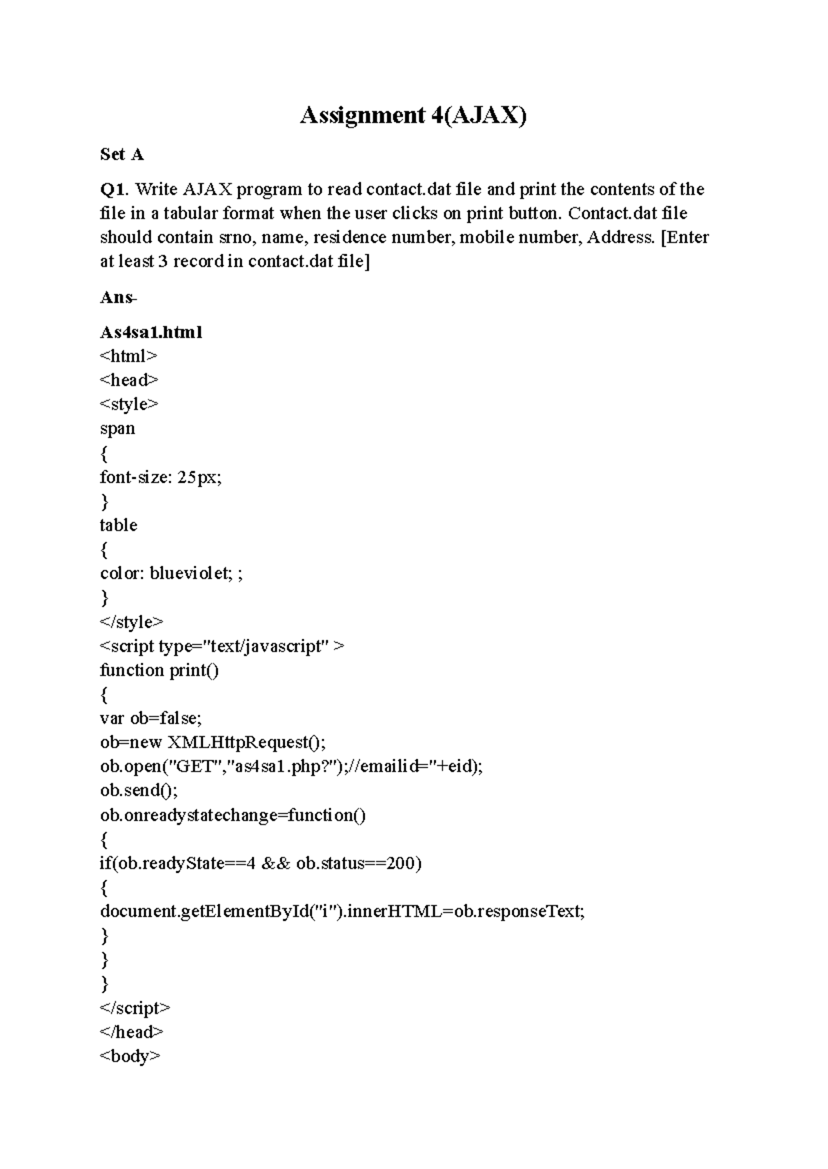 AJAX Assignment 4 (AJAX) - WT Ass 4 with Solutions and Code Examples ...
