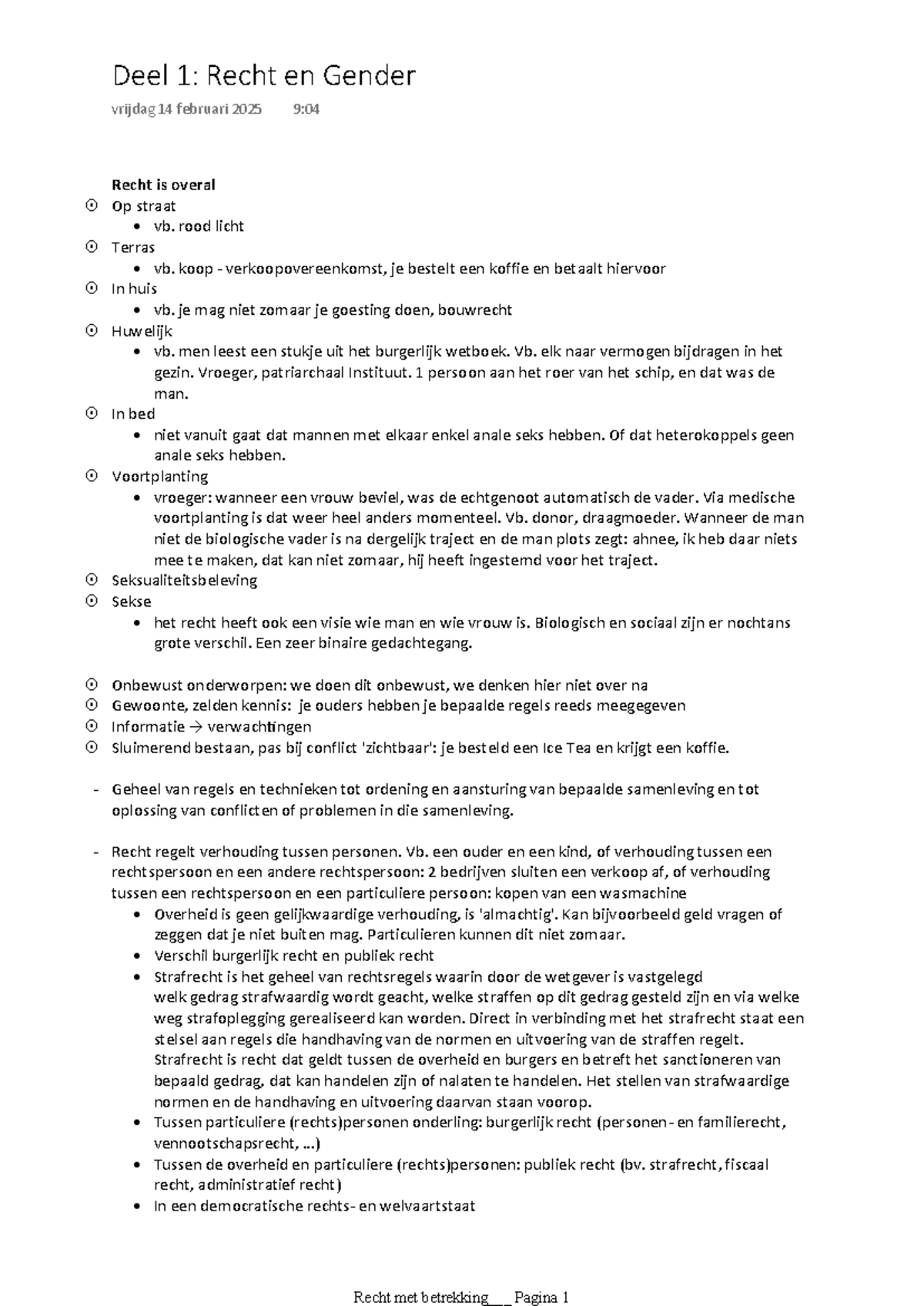 Recht en Gender: Notities van Lessen en Examens (Recht 101) - Studocu