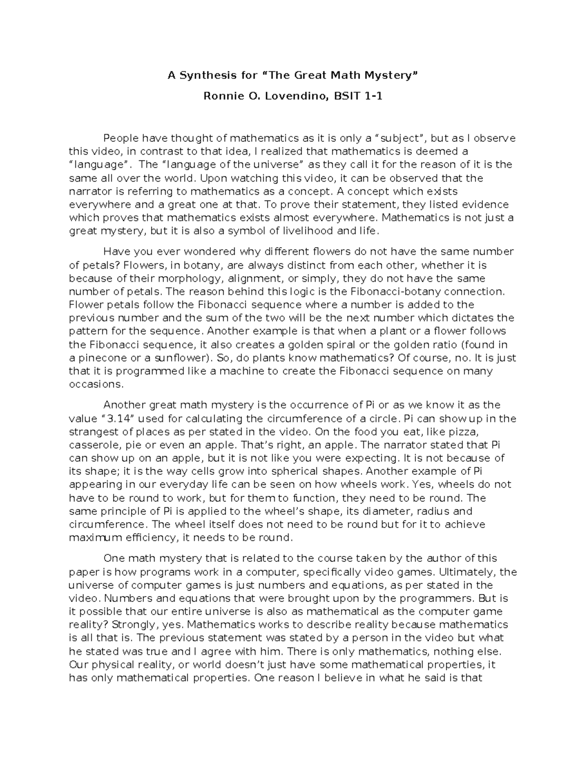 Synthesis for Modern Mathematics - A Synthesis for “The Great Math ...